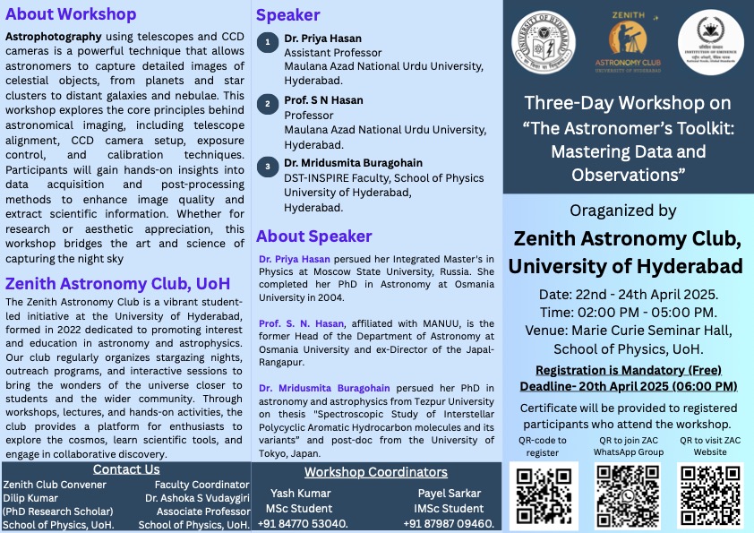 Registrations for Workshop - 'The Astronomer’s Toolkit' – Zenith